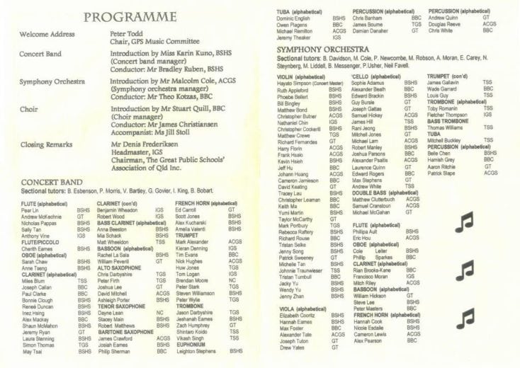 2004 GPS Music Showcase Program - Brisbane Boys' College | GPS 100